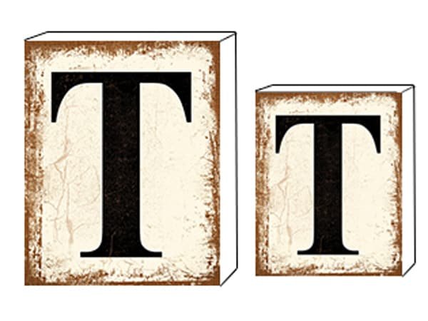 T Block Sign set of 2 - L: 8*10*2 in, S: 7*9*1.5 - Jetzam